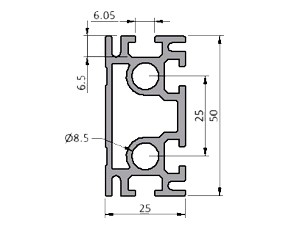 25 x 50 1-Side Closed T-Slot Aluminum Extrusion | 25.32 | mk